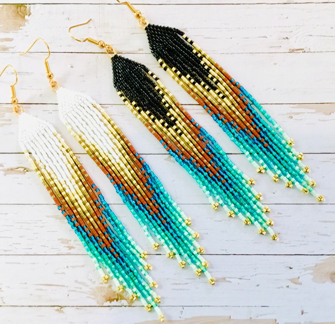Fringe Beaded Earrings - Etsy