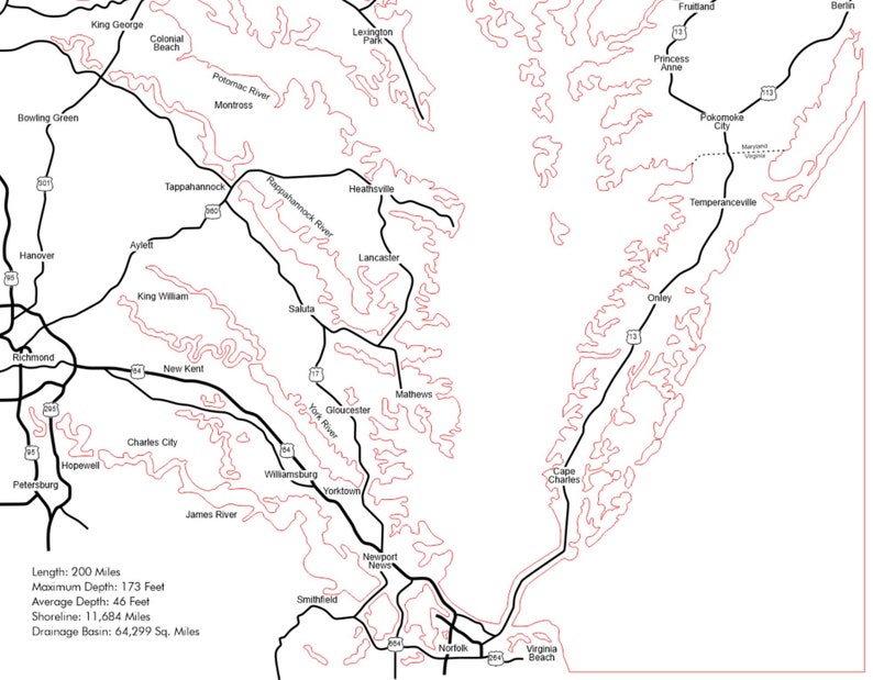 Detailed Chesapeake Bay Map - Vector File for Laser Cutting \ Engraving ...