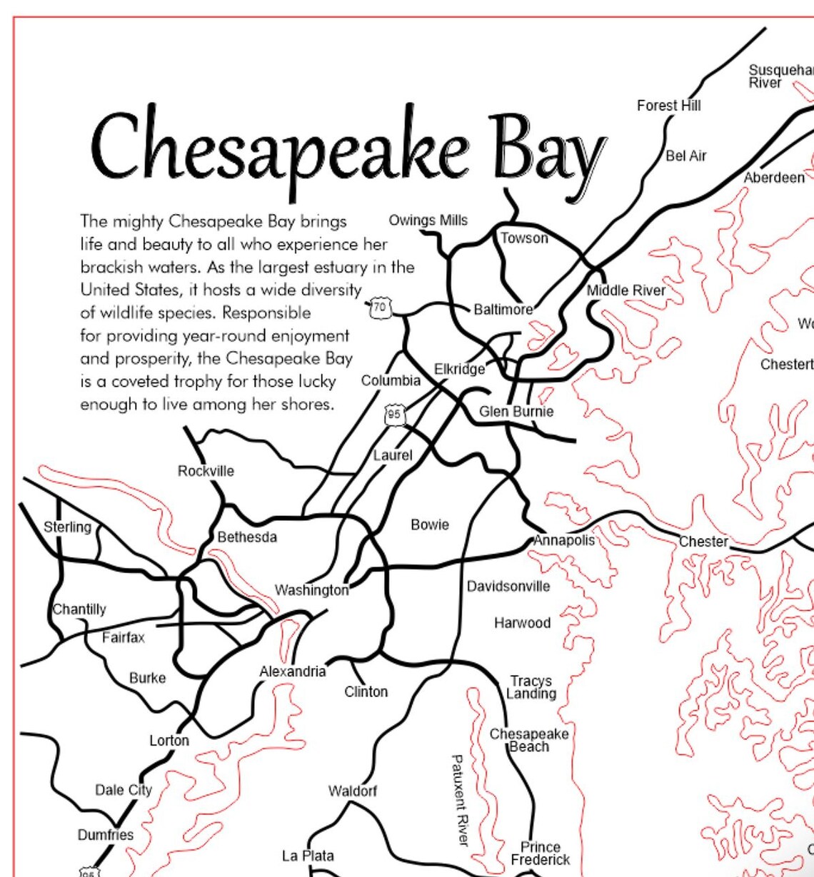 Detailed Chesapeake Bay Map - Vector File for Laser Cutting \ Engraving ...