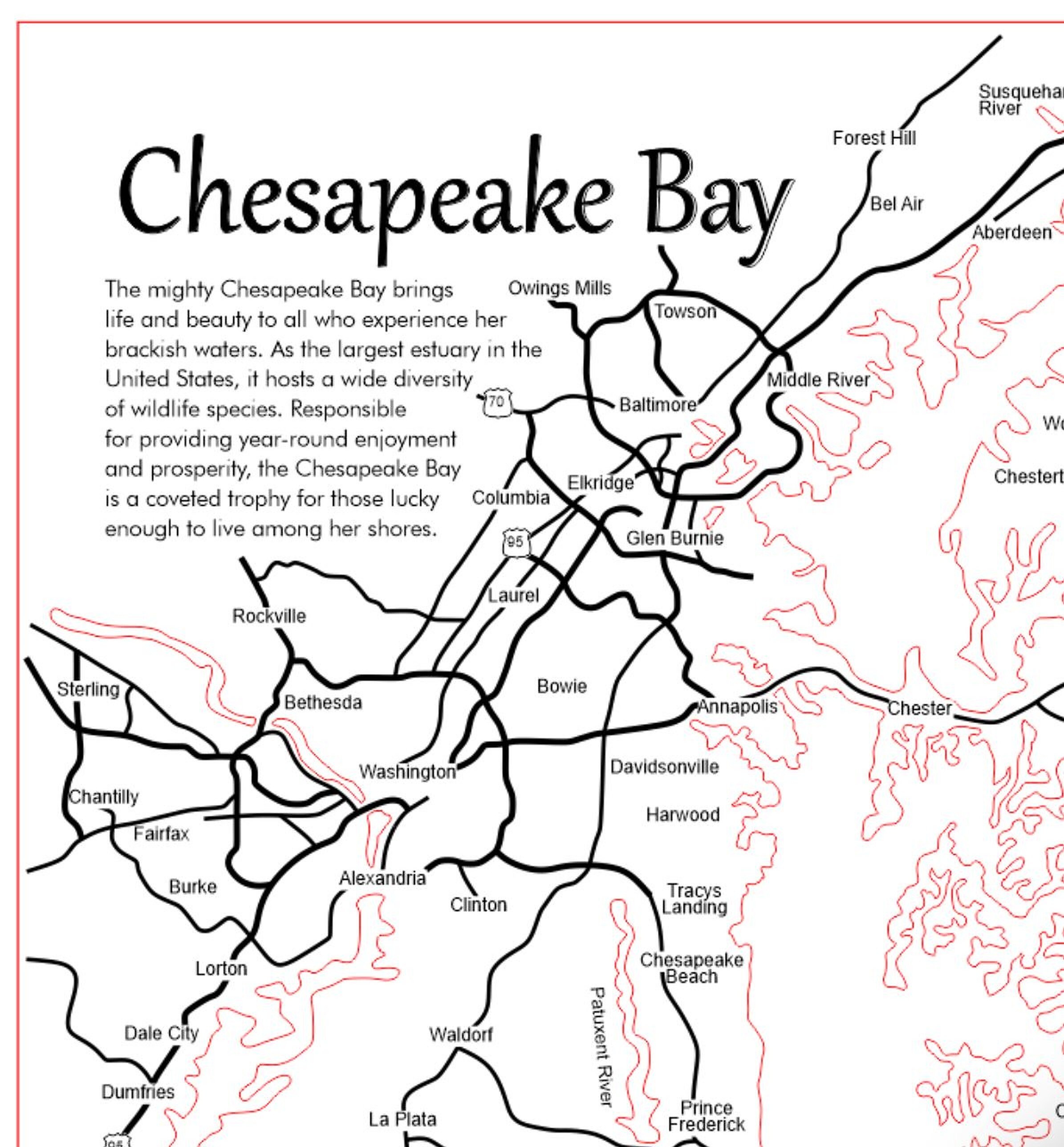 Detailed Chesapeake Bay Map - Vector File for Laser Cutting \ Engraving ...