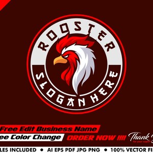 Customizable Rooster Logo Design – Farm Vector Illustration (digital ...