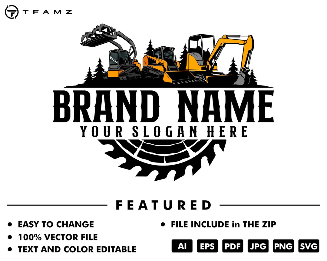 Excavator Logging Logo Design – Custom Woodwork Illustration (digital ...