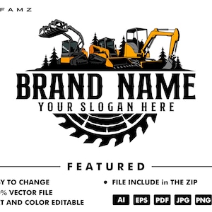Excavator Logging Logo Design – Custom Woodwork Illustration (digital ...