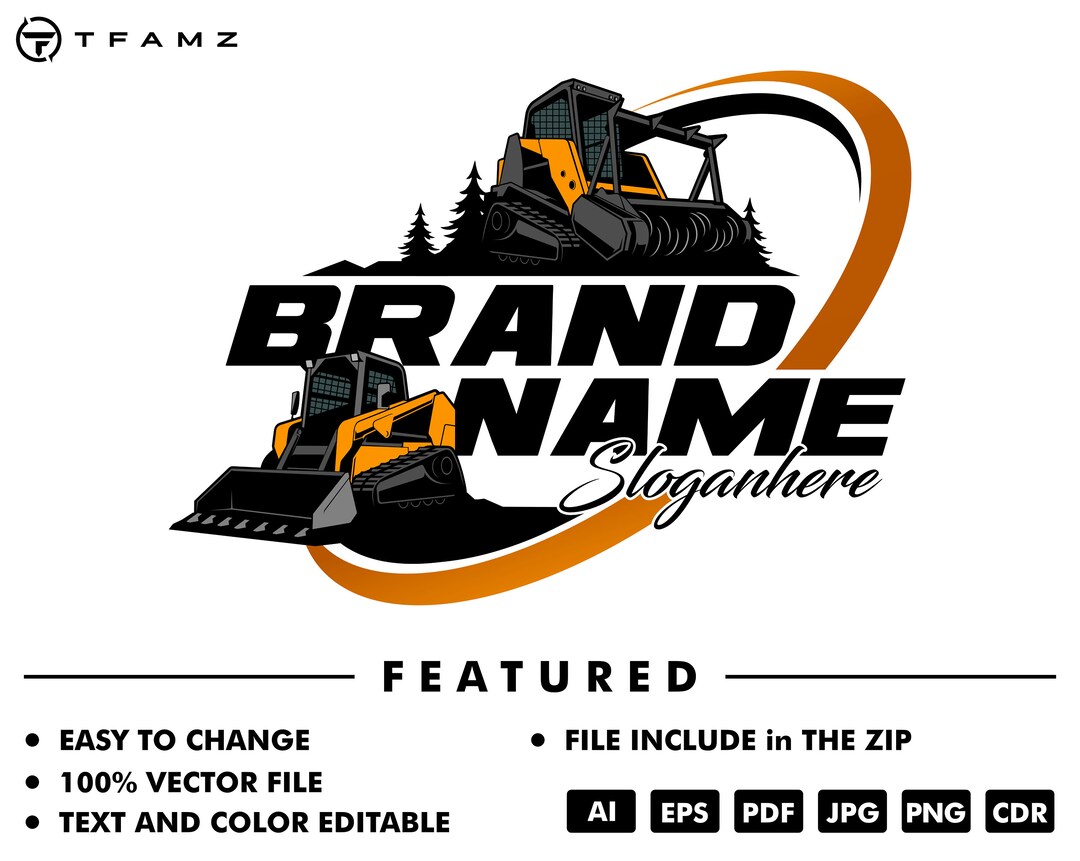 Mulcher Machine Logo - Mulcher Logo - Skidsteer Logo - Excavator Logo ...