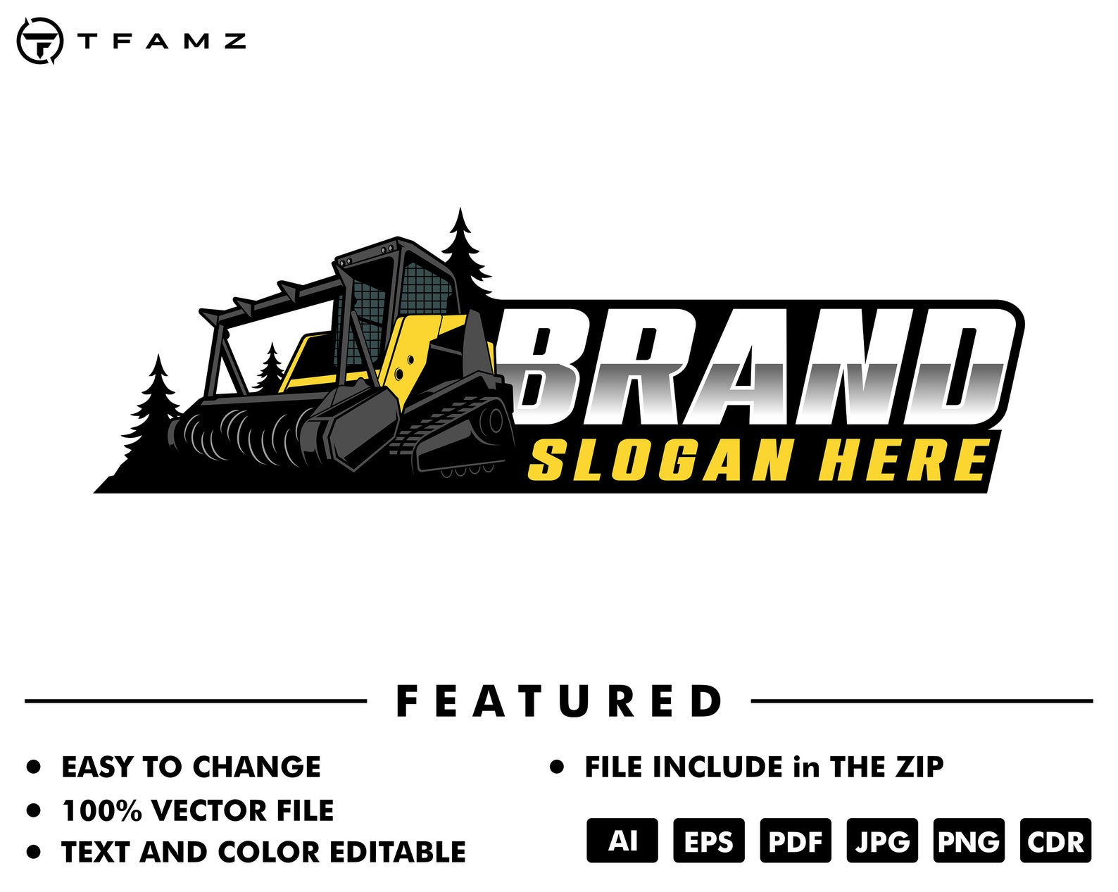 Mulcher Machine Logo - Mulcher Logo - Skidsteer Logo - Excavator Logo ...