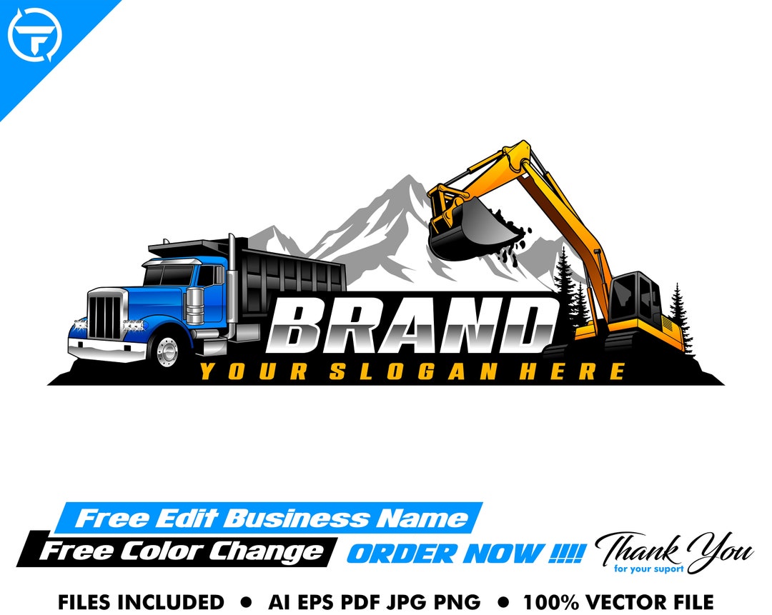 Excavator Logo - Trucking Logo - Mountain - Truck Logo - Excavator ...