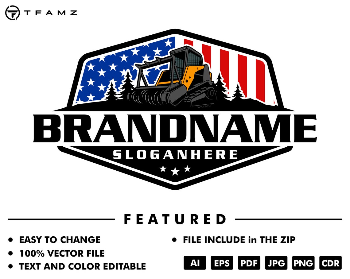 Mulcher Machine Logo - Mulcher Logo - Skidsteer Logo - Excavator Logo ...