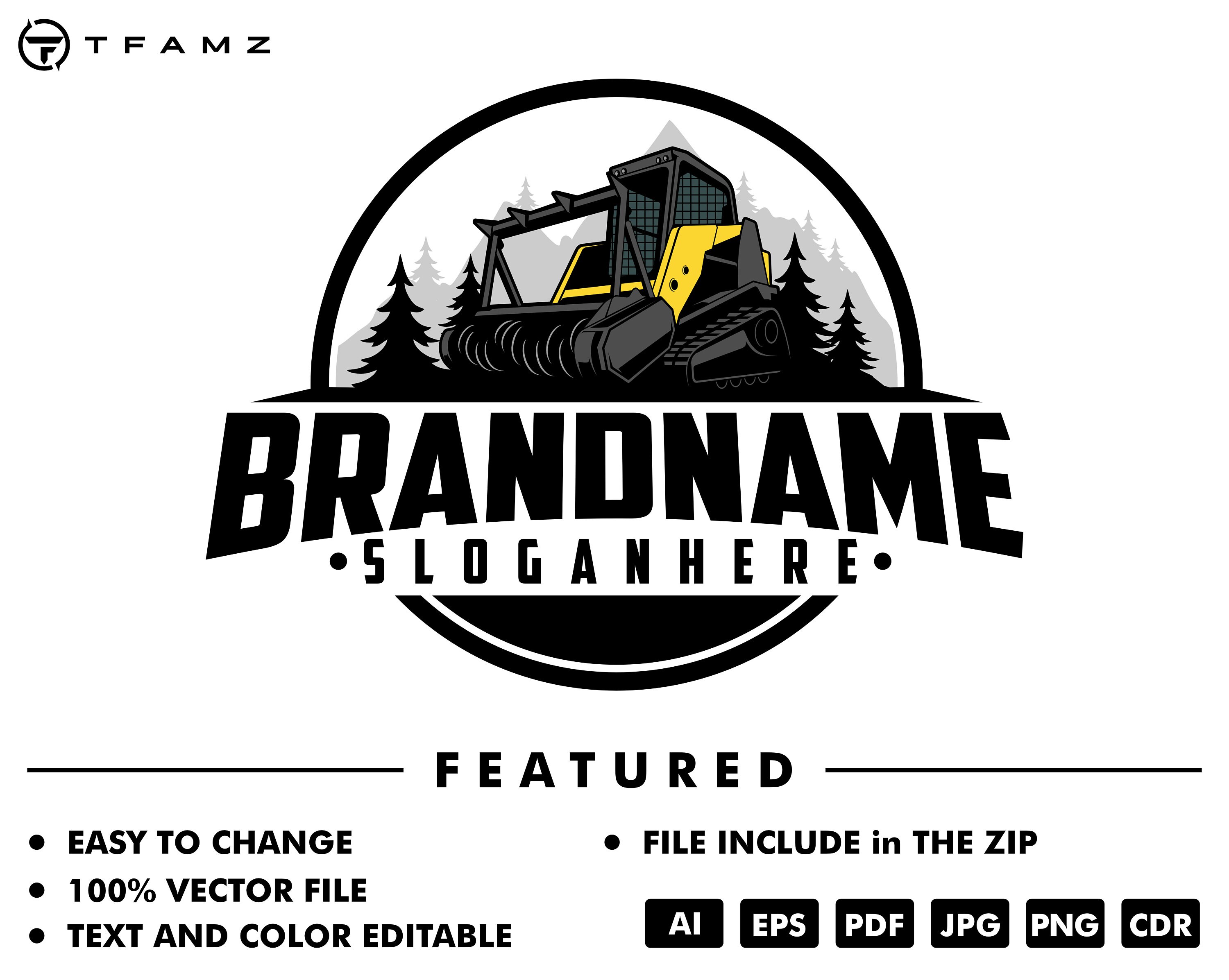 Mulcher Machine Logo - Mulcher Logo - Skidsteer Logo - Excavator Logo ...