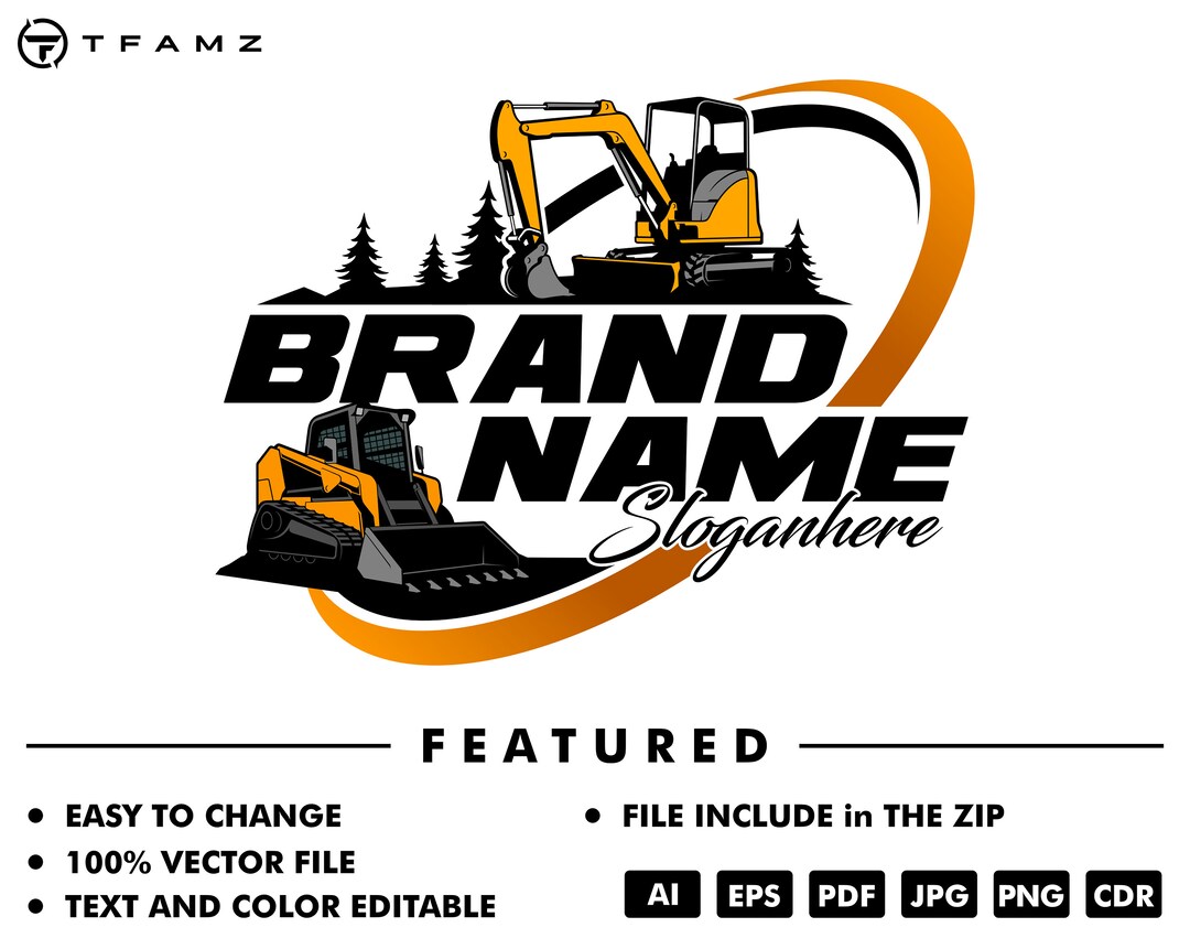Excavator & Skidsteer Logo Template - Heavy Equipment Vector (digital ...