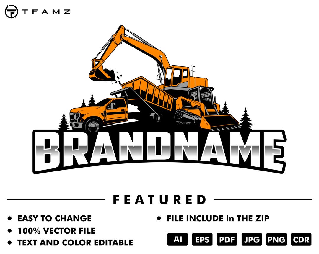 Construction Vehicle Logo: Excavator, Truck, Skid Steer (vector Files ...
