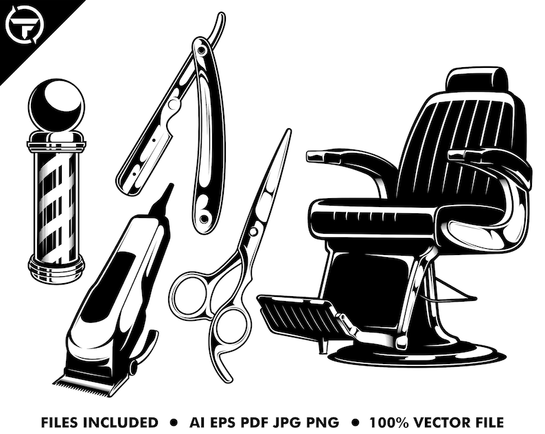 Barber Tools Vector Set - Vector - Illustration - Hair Logo - Hair ...