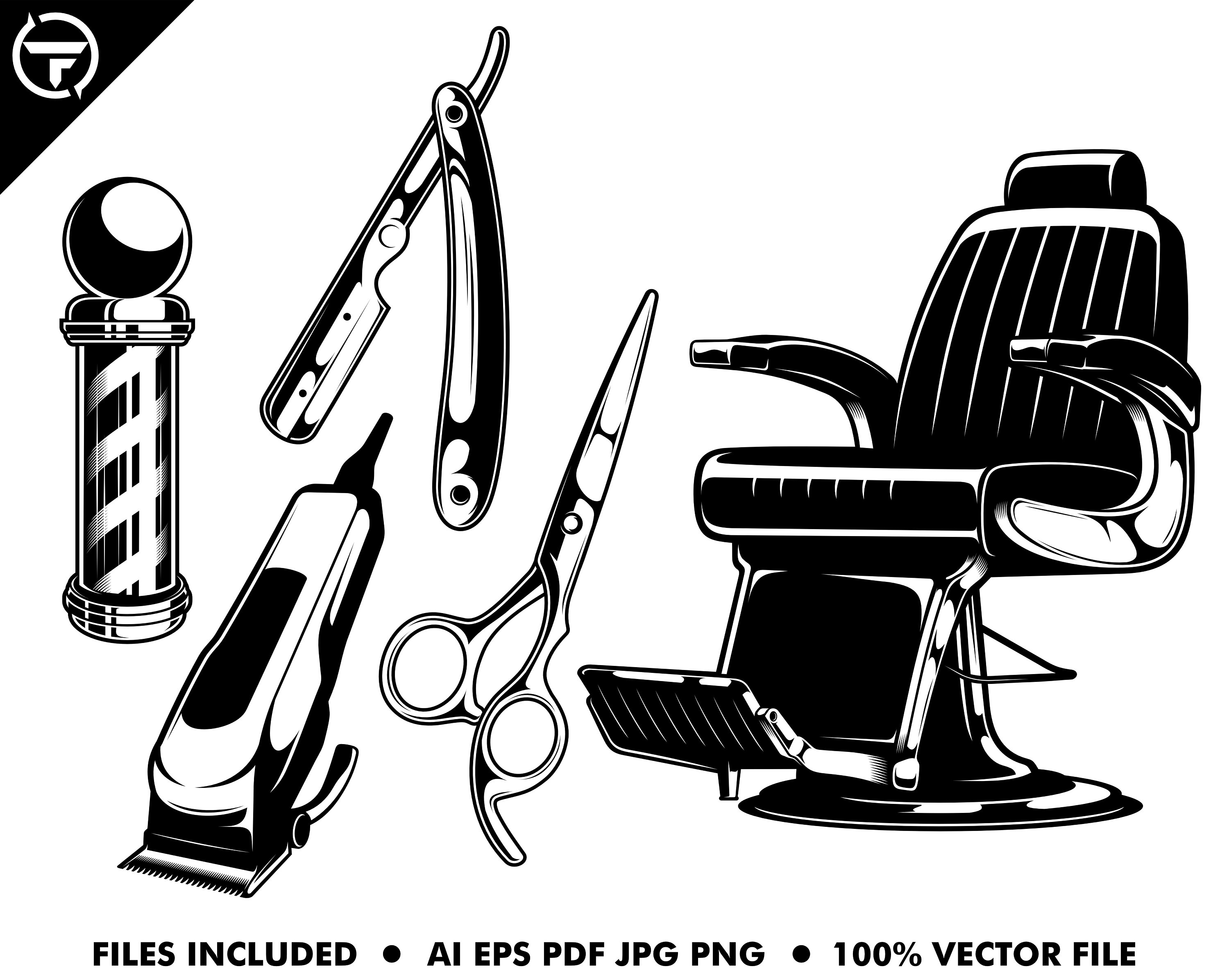 Barber Tools Vector Set - Vector - Illustration - Hair Logo - Hair ...