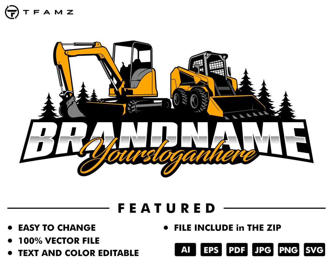 Excavator Logo - Mini Excavator - Skid Steer Logo - Excavator Vector ...
