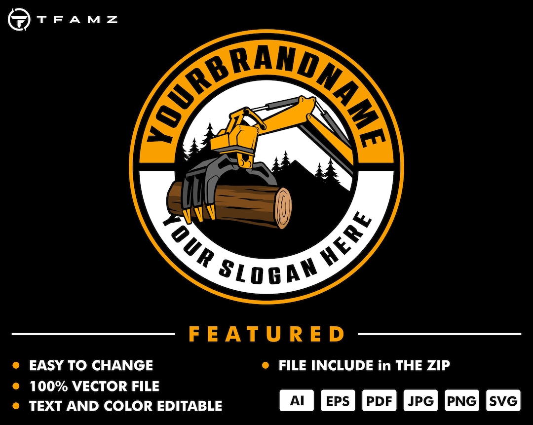 Excavator Logging Logo - Logging Logo - Logging - Excavator Logo - Service Logo - Repair Logo ...