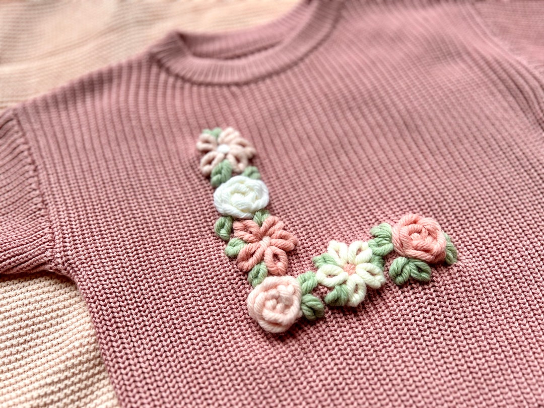 Floral Initial Jumper | Hand Embroidered Design | Personalised Kids ...