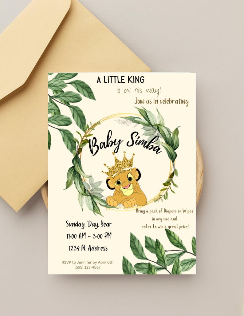 Lion King Baby Shower Invitation: Simba Cub, Editable Template - Etsy