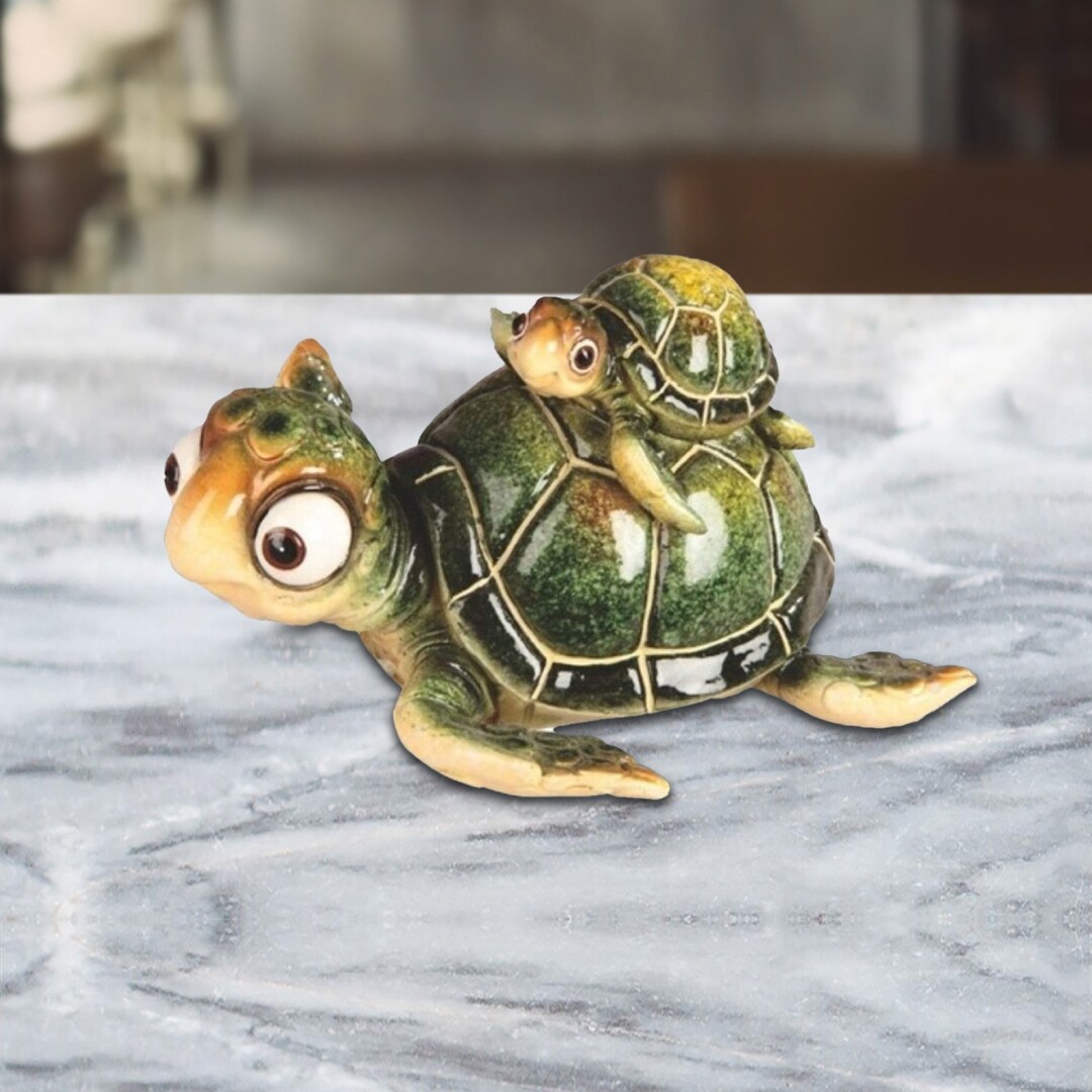 6W Green Sea Turtle with Baby Figurine Statue Fantasy Decoration Room ...