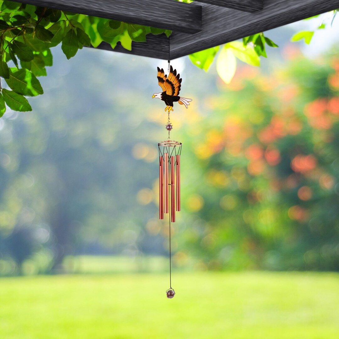 28" Long Eagle Copper and Gem Wind Chime Statue Fantasy Decoration Room ...