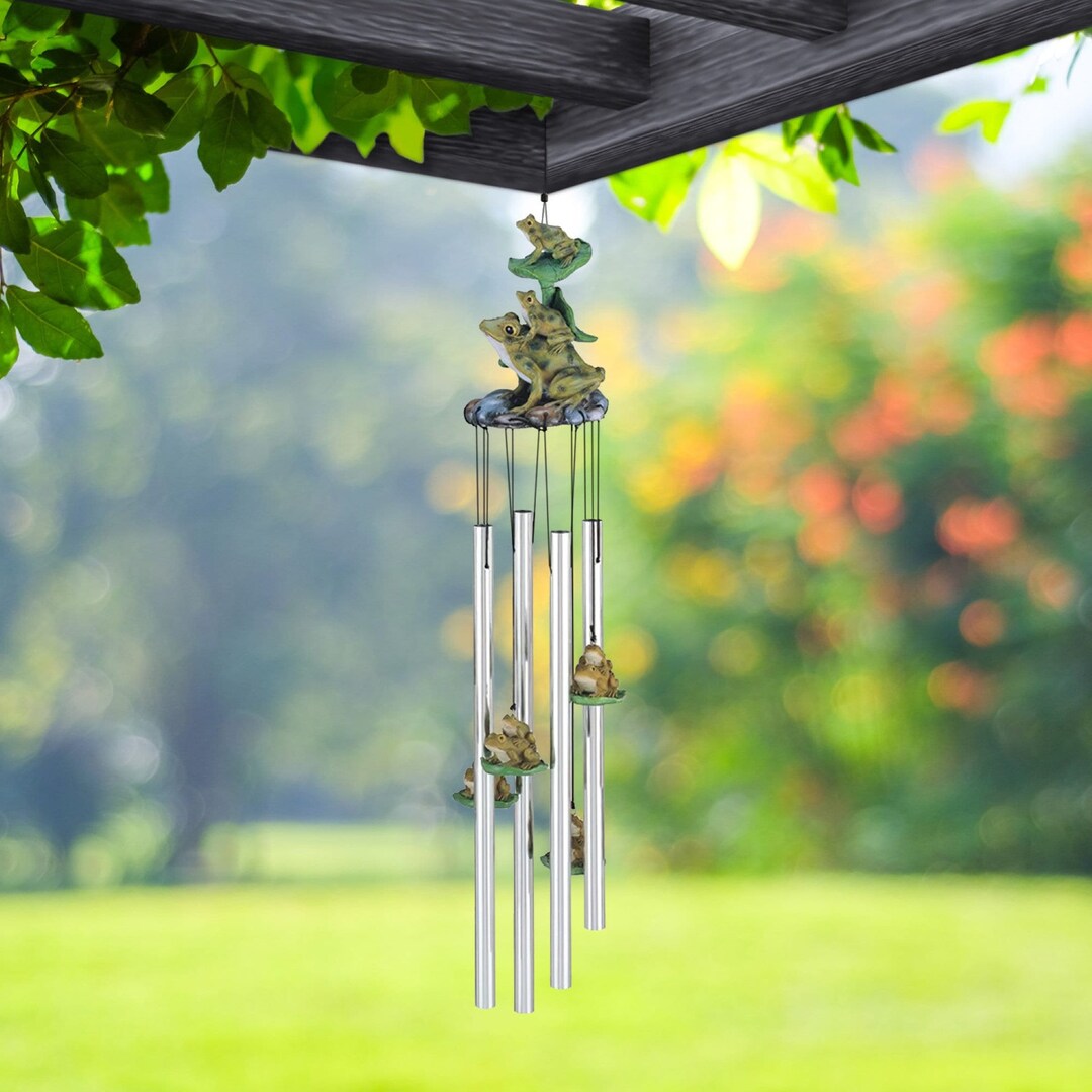 23" Long Frogs Round Top Wind Chime Statue Fantasy Decoration Room/home ...