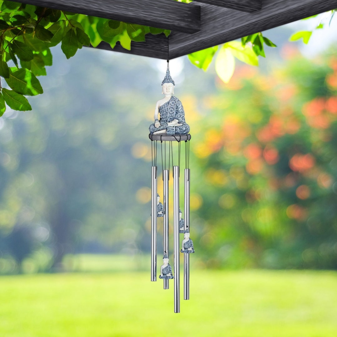 23" Long Buddha Round Top Wind Chime Statue Fantasy Decoration Room ...