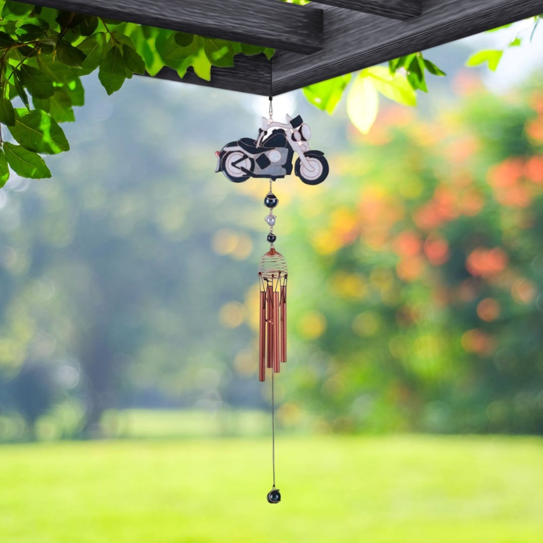 31" Long Motorcycle Wind Chime With Copper Gem Statue Fantasy ...