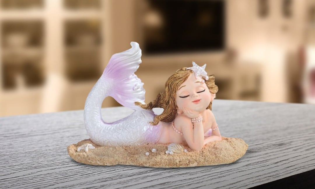 5.5w Mermaid Lying on Beach White Mergirl Statue Fantasy Decoration ...