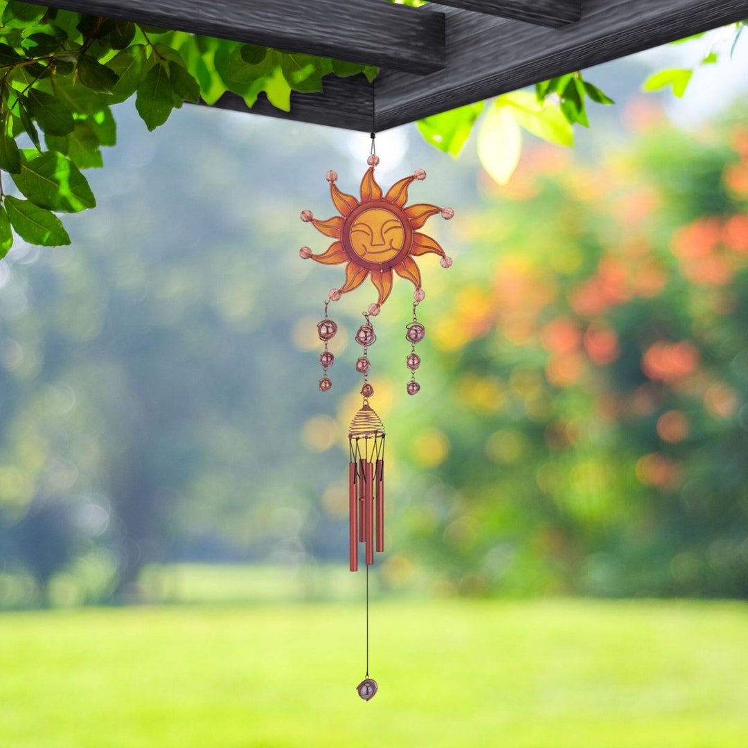 31 Long Wind Chime Copper & Gem Sun Face Hanging Wind Chime Garden/home ...