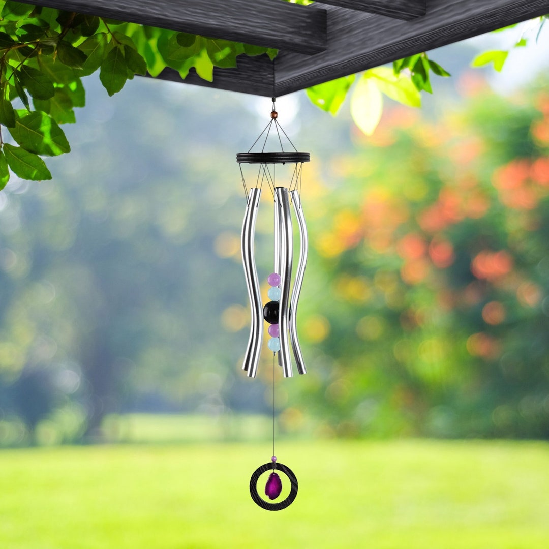 33" Long Wooden Top Geode Wind Chime Wavy Tube Statue Fantasy ...
