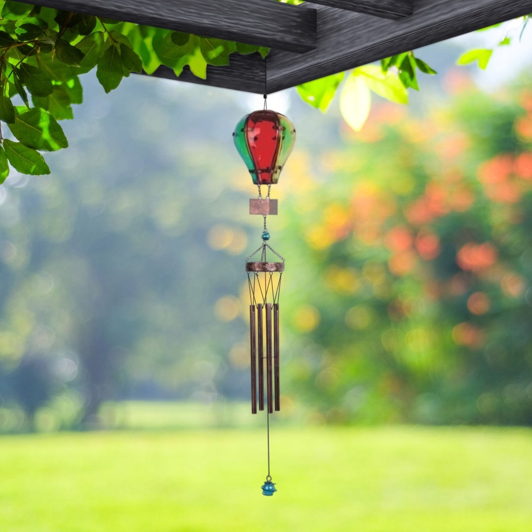 36" Long Color Glass Air Balloon Wind Chime Statue Fantasy Decoration ...