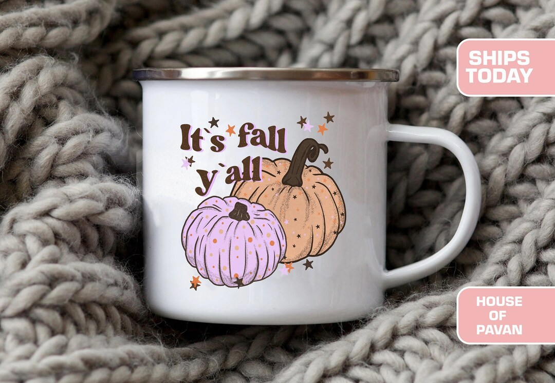 Campfire Enamel Mug, Tin Mug, It's Fall Y'all Design, Autumn Vibes ...