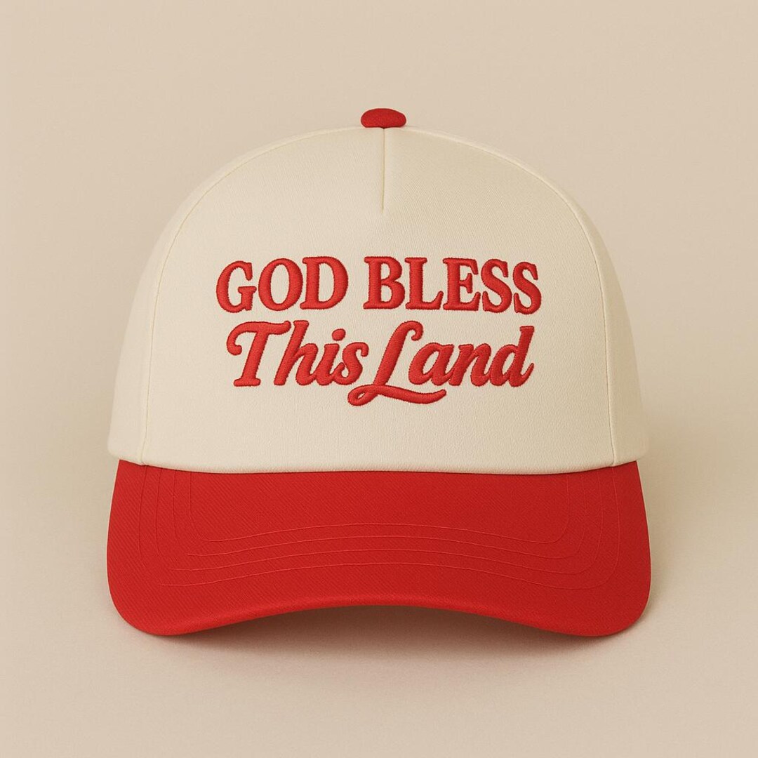 God Bless This Land Hat – Puff Embroidered USA Cap, Natural Cotton ...