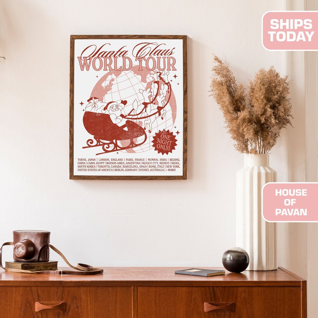 Santa World Tour, Santa Claus, Wall Art, Christmas Poster, High-quality ...