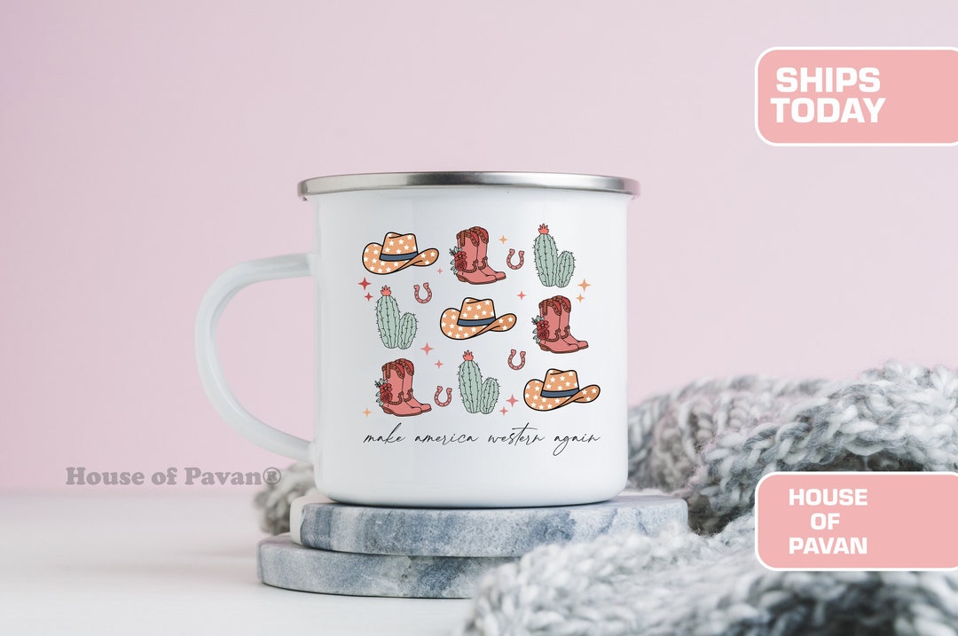 Western Vibes Mug, Again Mug, Enamel USA Mug, Campfire Mug, Gift Ideas ...