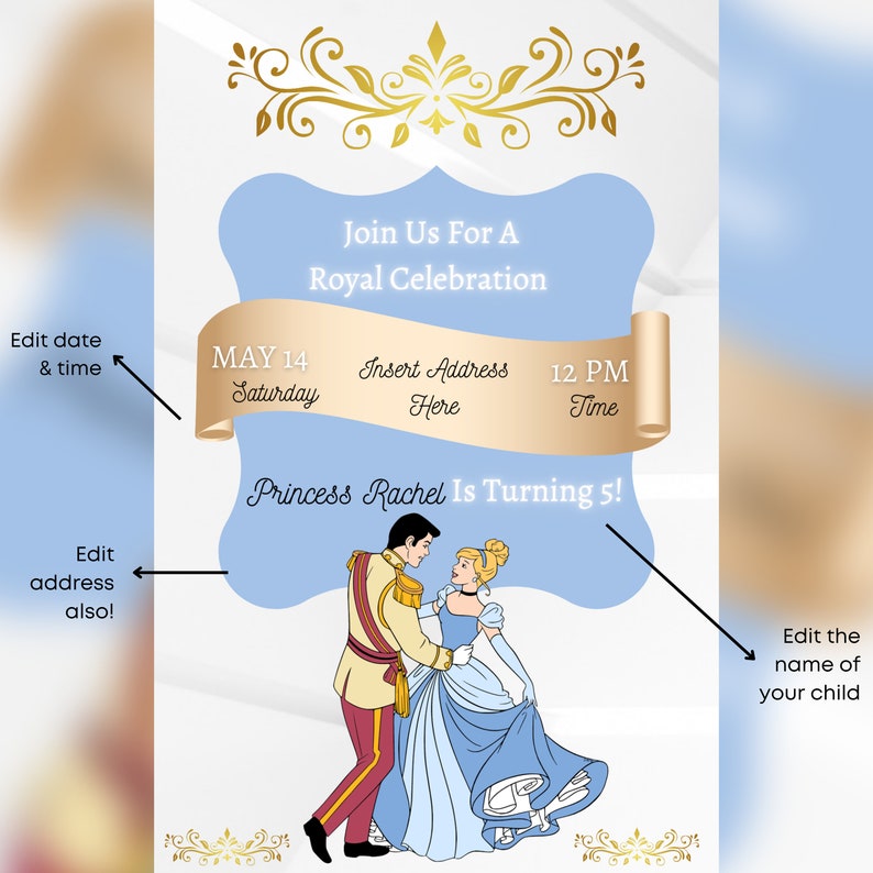 Princess Cinderella Digital Download Editable Invitation - Etsy