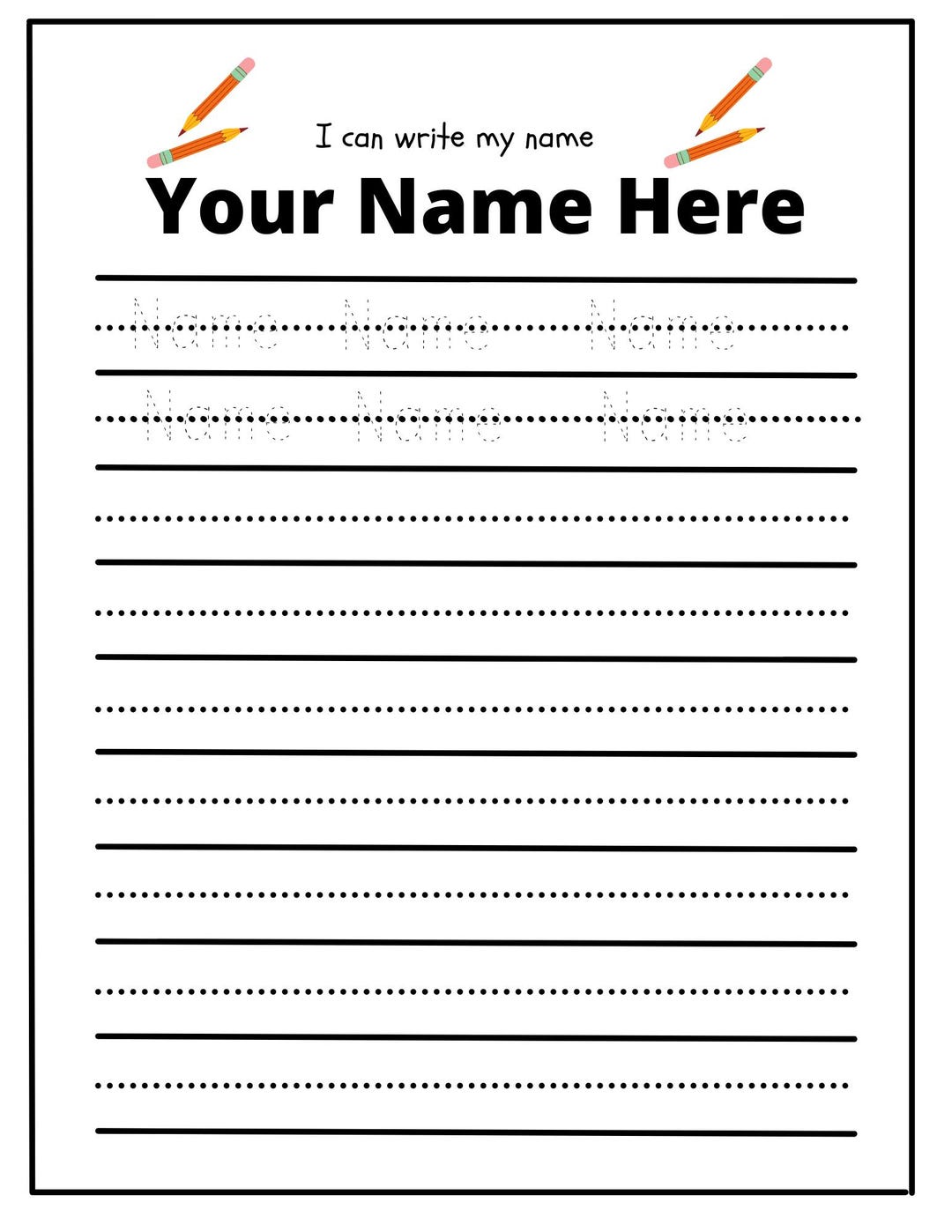 Personalized Name Writing Tracing Templates- Practice Handwriting of ...