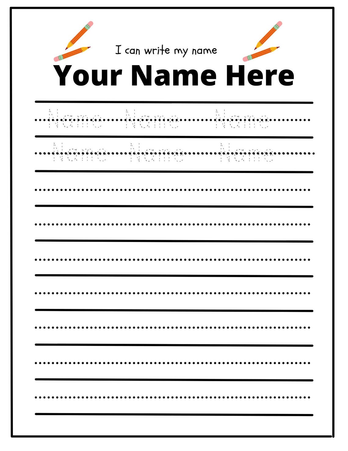 Personalized Name Writing Tracing Templates- Practice Handwriting of ...