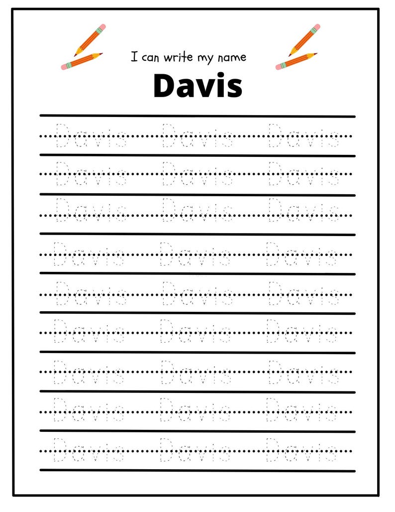 Personalized Name Writing Tracing Templates- Practice Handwriting of ...