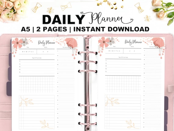 A5 Daily Planner Printable Planner Peach Floral - Etsy