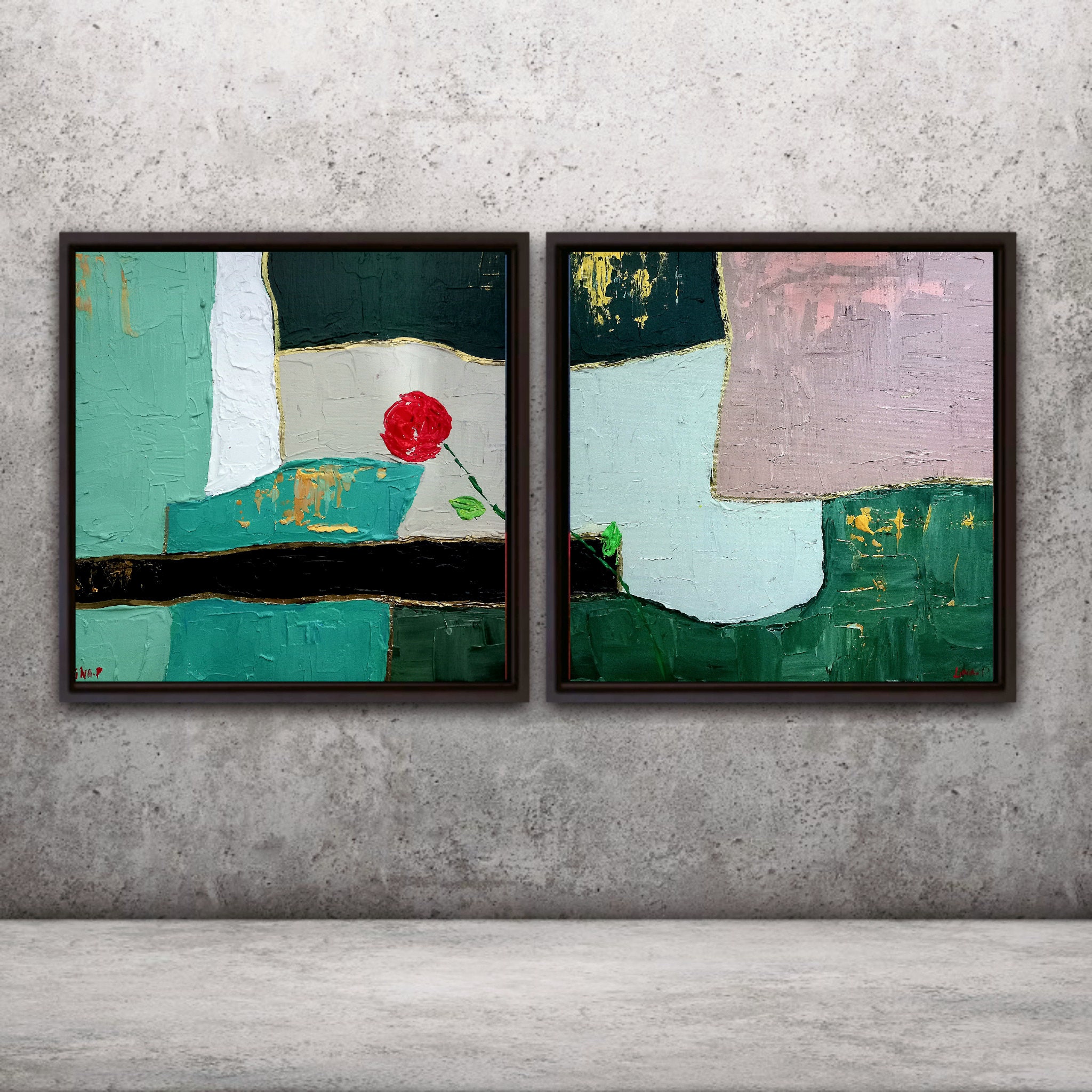 Set of 2 Original Diptych Paintings, Textured Minimalist Abstract Art ...