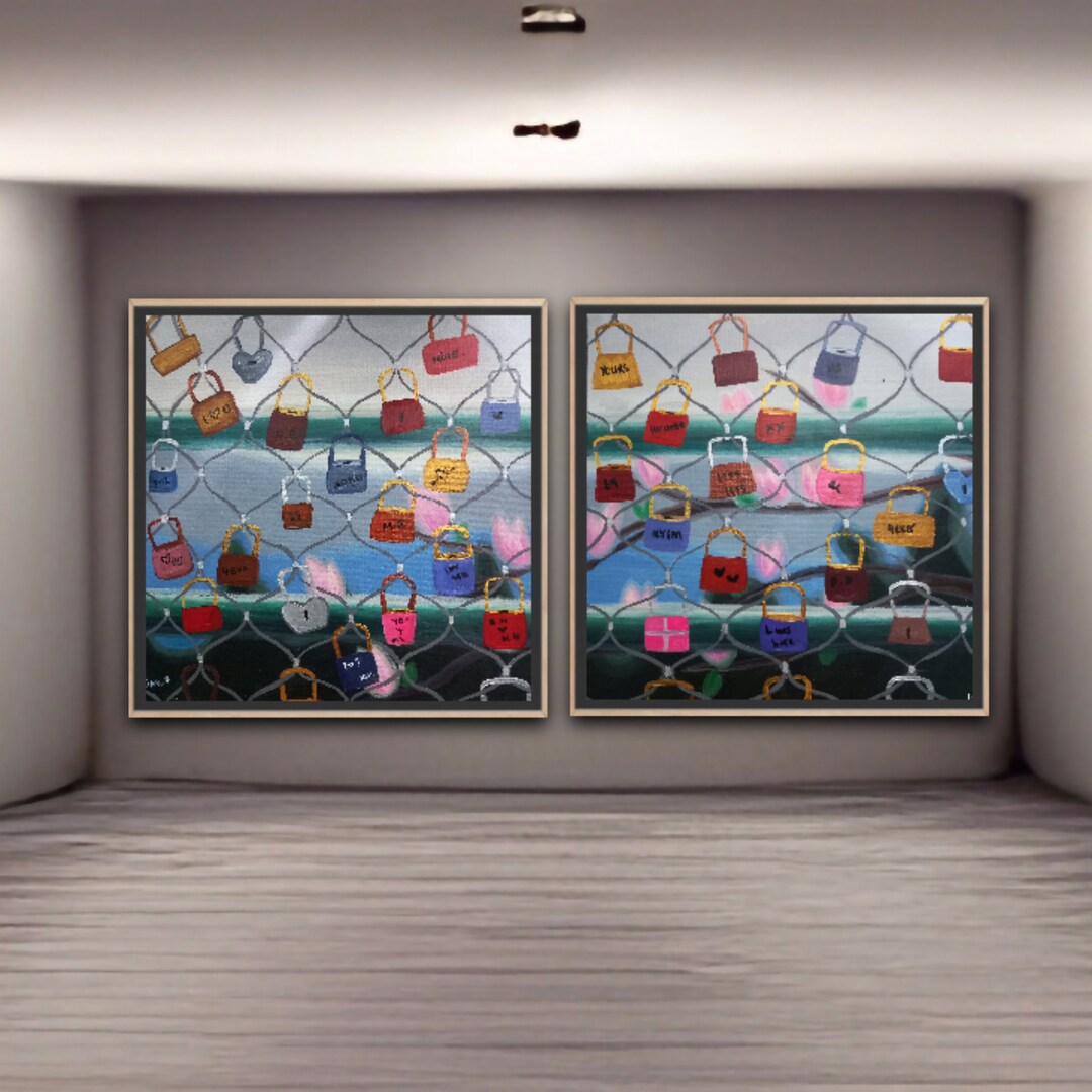 Original Set of 2 Acrylic Paintings, Diptych Art, the Love Traps - Etsy