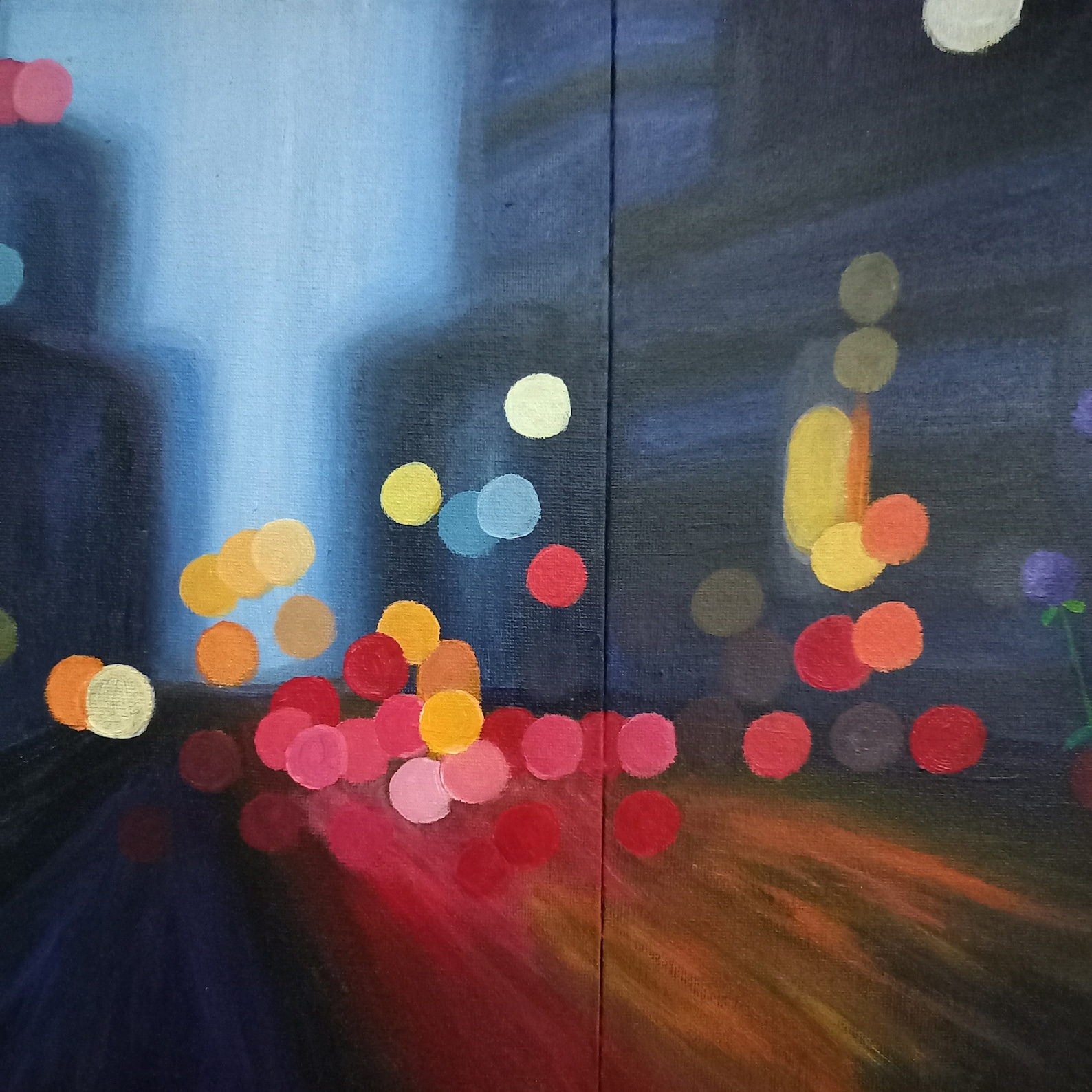 Original Bokeh Cityscape Painting: Red Lights Diptych Art - Etsy