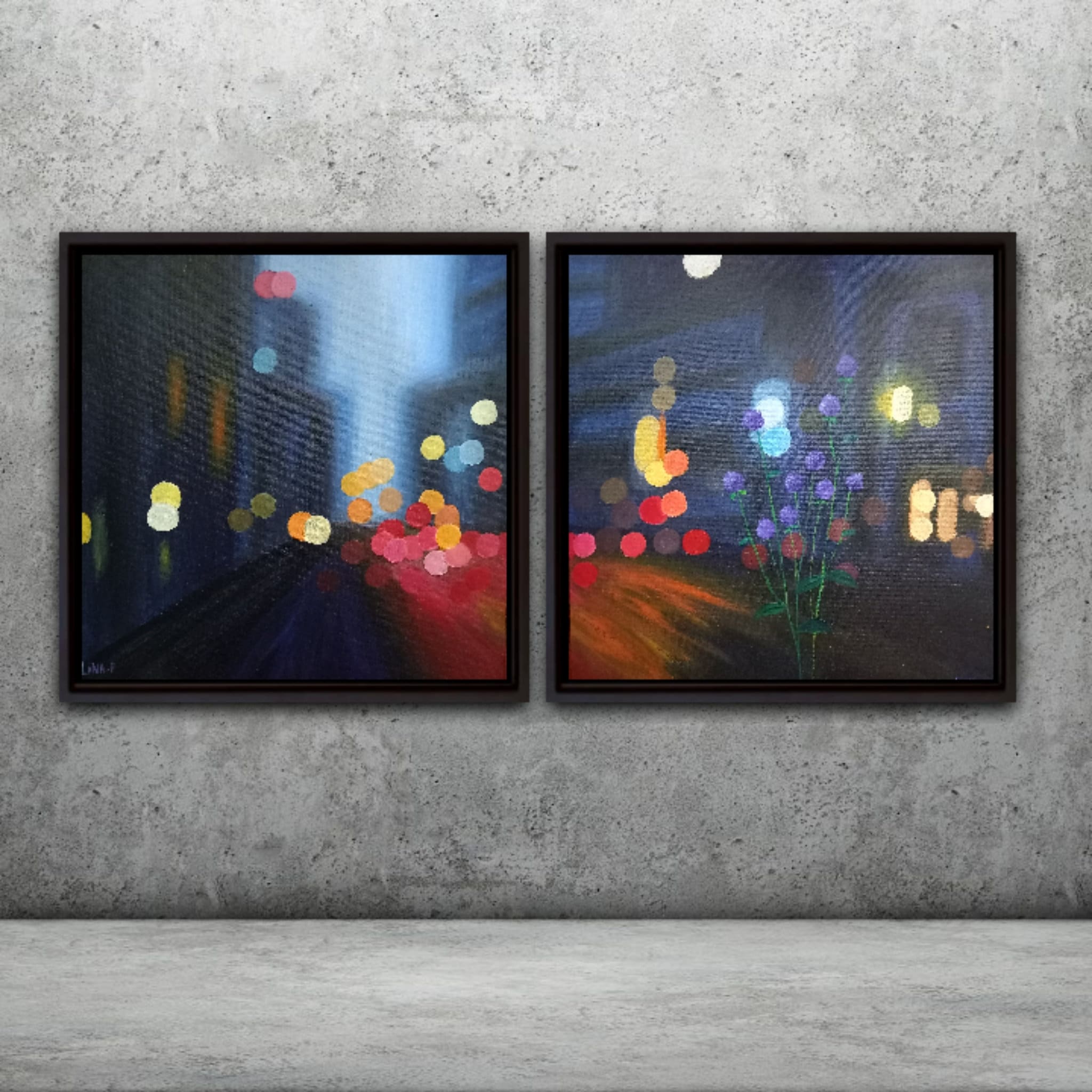 Original Bokeh Cityscape Painting: Red Lights Diptych Art - Etsy