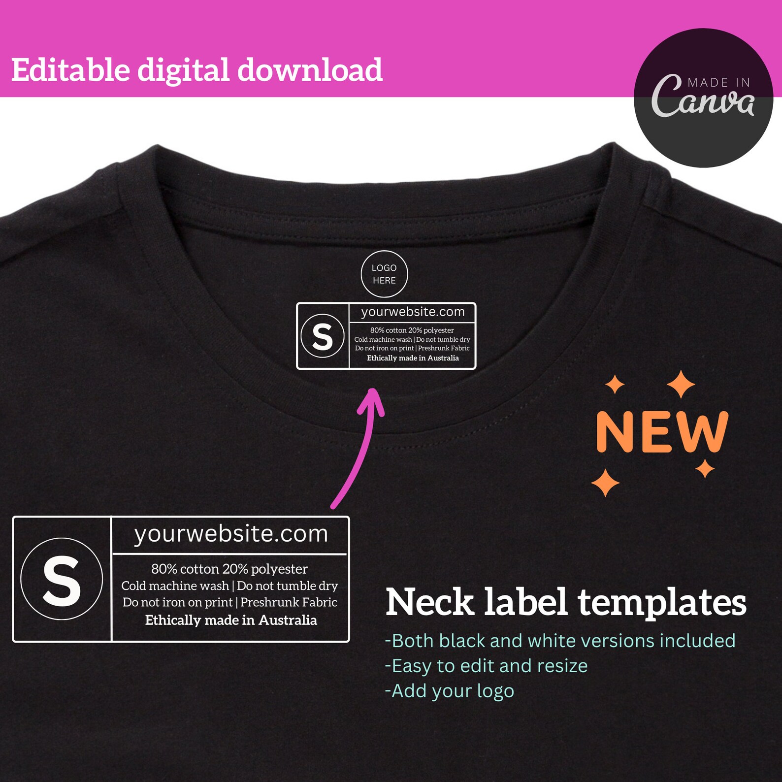 Editable Clothing Neck Label Template, Custom Tagless Design (canva) - Etsy
