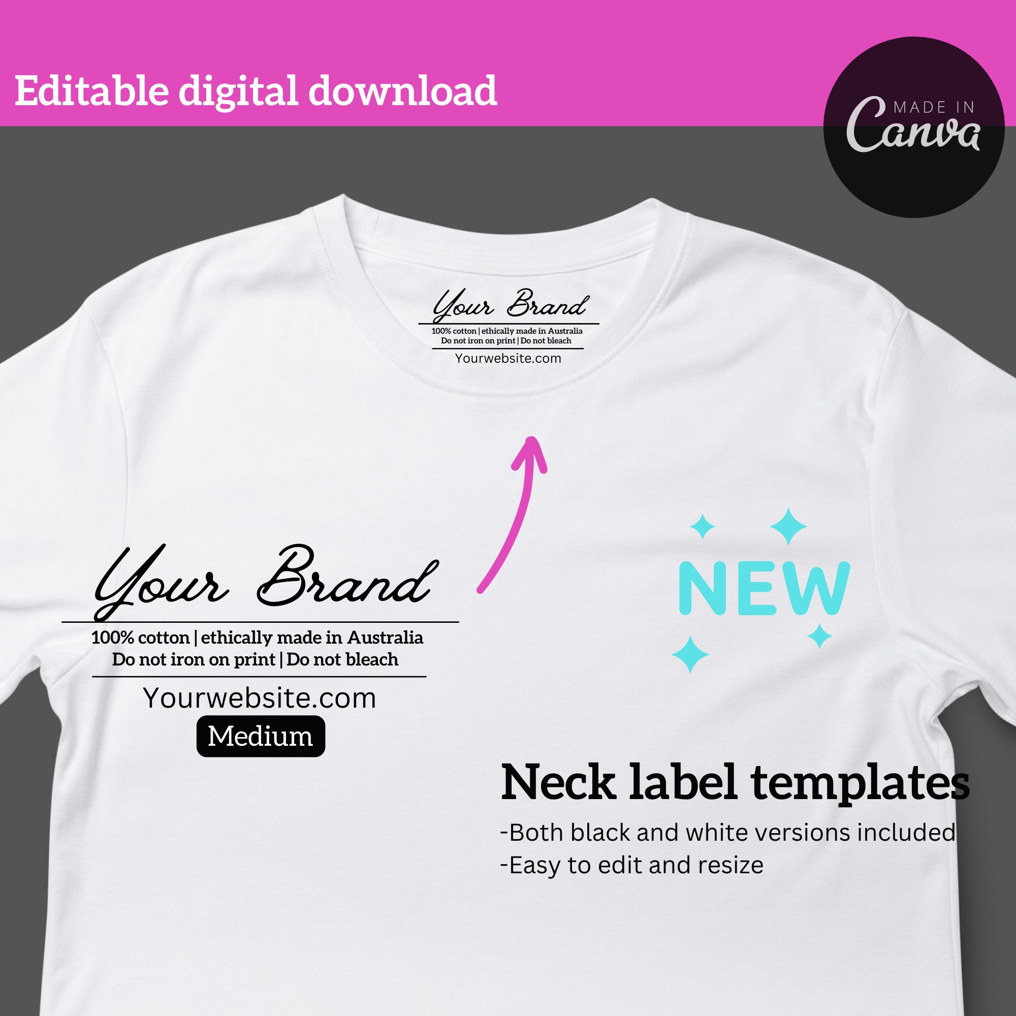 Editable Clothing Neck Label Template: Custom Shirt Tag (CANVA Template ...