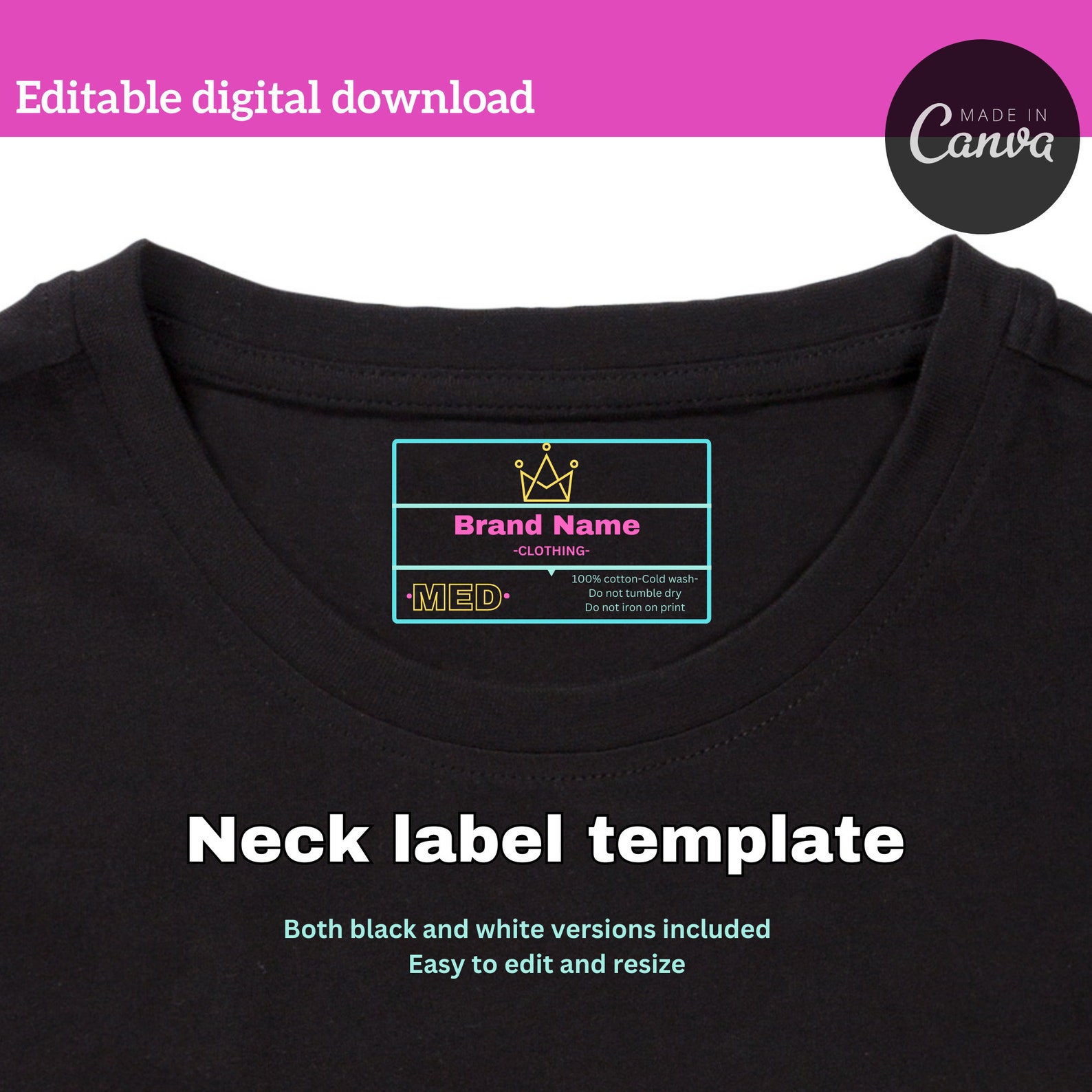 Neck Label Template | Tagless Tag | Canva Template Clothing Brand - Etsy