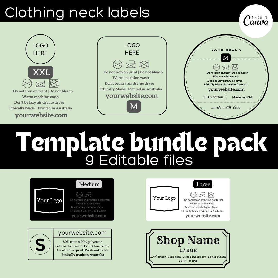 Custom Clothing Care Label Template Bundle: DIY Neck Tags (PDF) - Etsy