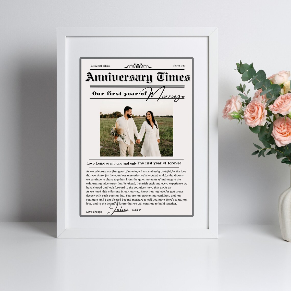 1st Wedding Anniversary Paper Gift | Custom Newspaper Template | One ...