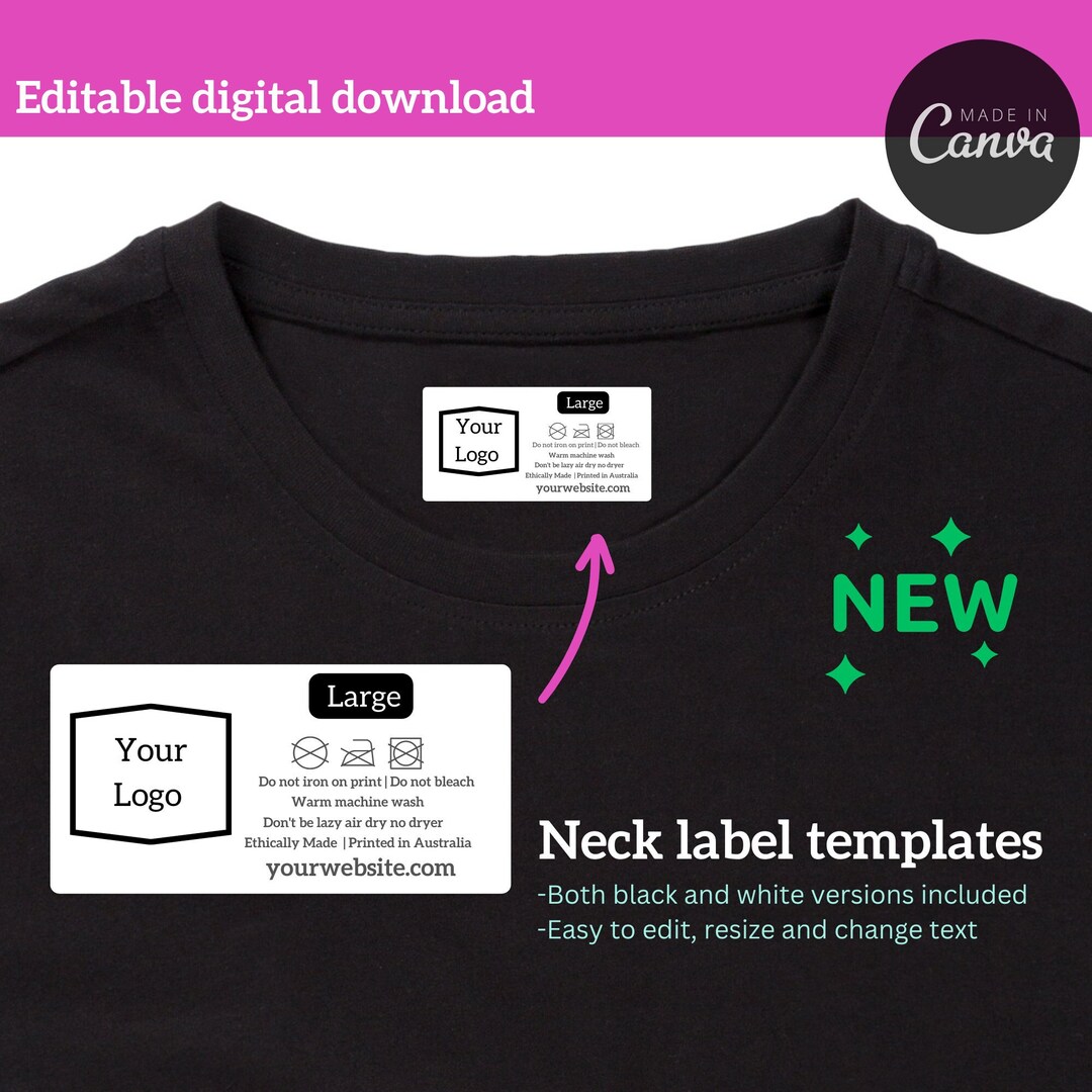 Editable Clothing Tag Template | Neck Labels for T-shirts | T-shirt Tag ...