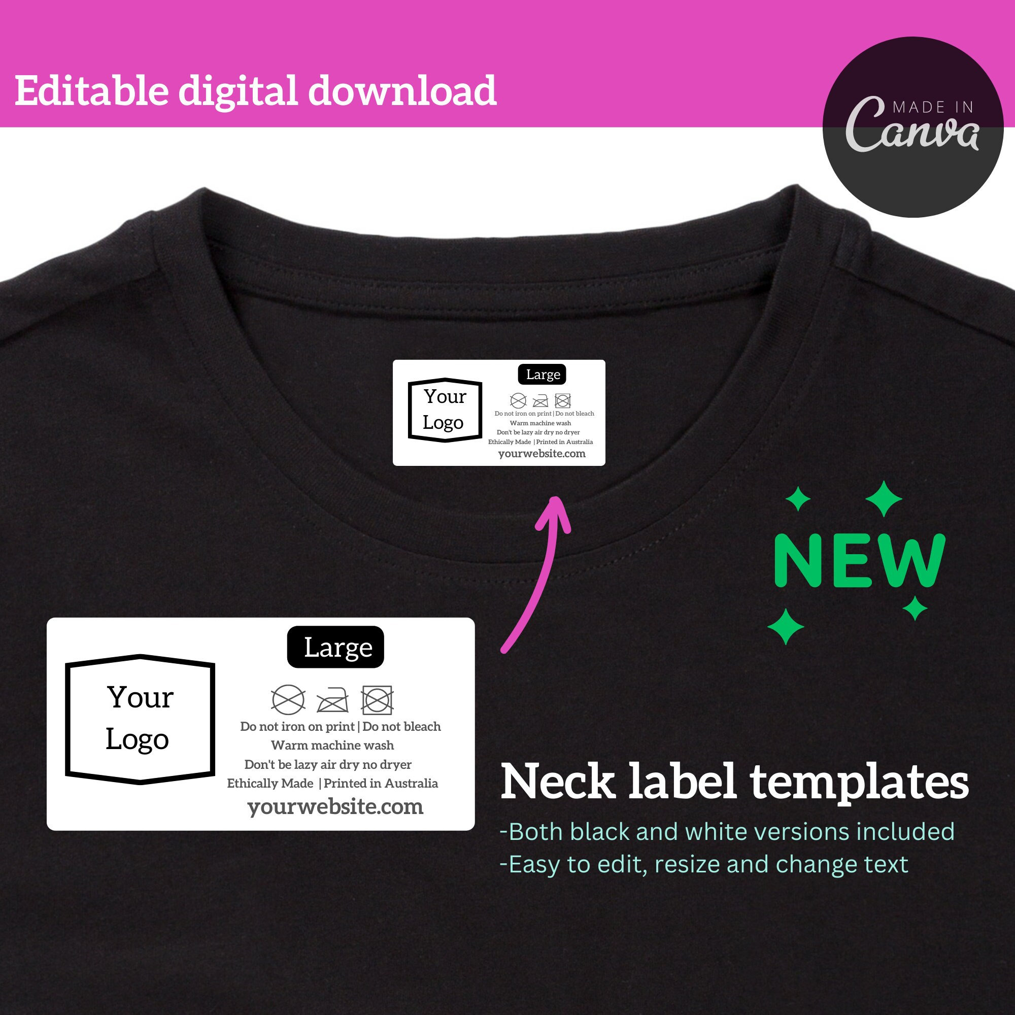 Editable Clothing Tag Template | Neck Labels for T-shirts | T-shirt Tag ...