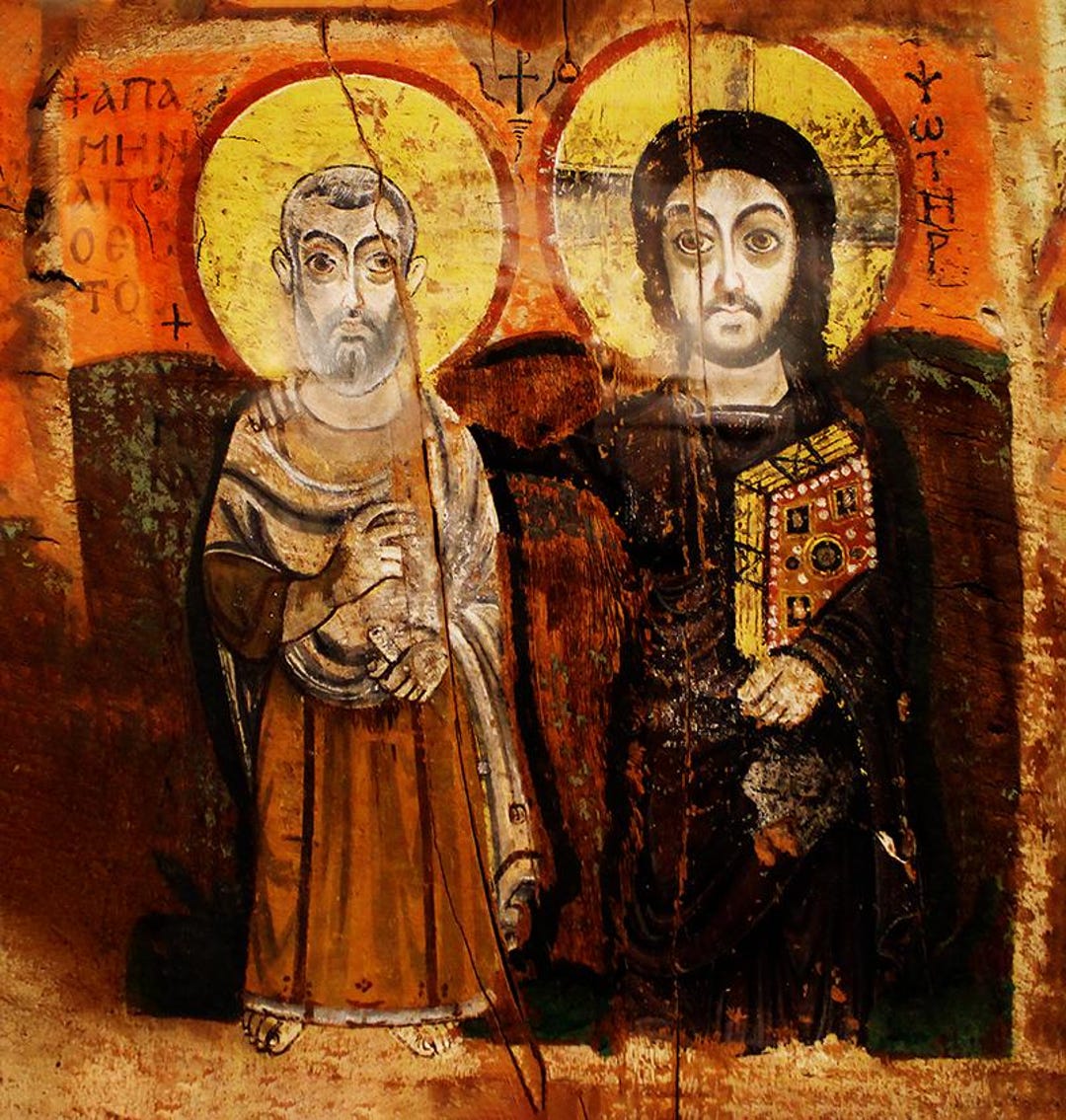 Icon of Friendship - Christ and St. Menas (icon) - Painting on Canvas ...